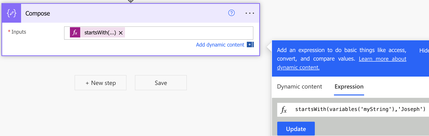 Using StartsWith function in Power Automate
